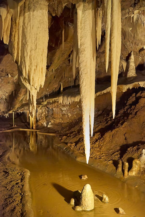 Inside a Big Limestone Cave with an Underground Lake Stock Photo ...