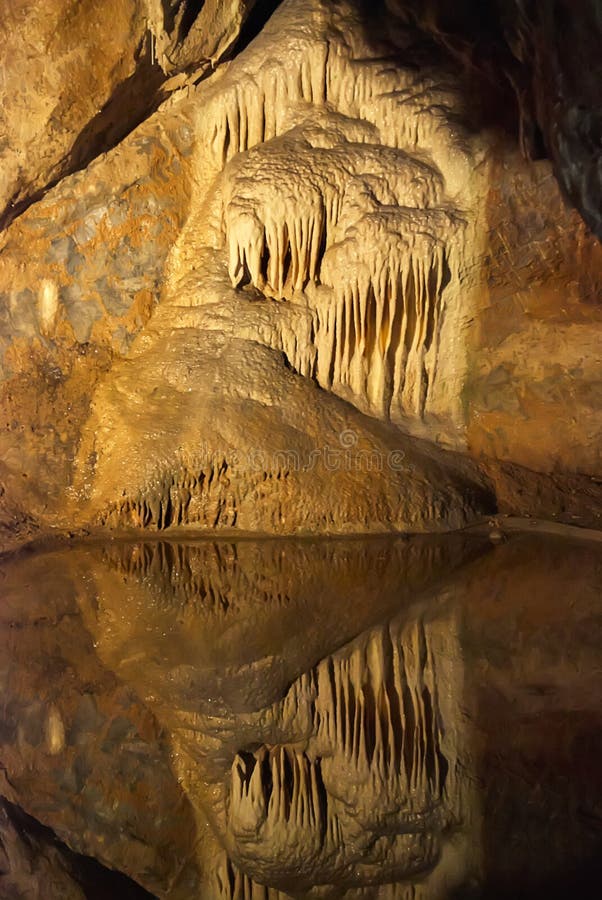 Inside a Big Limestone Cave with an Underground Lake Stock Photo ...