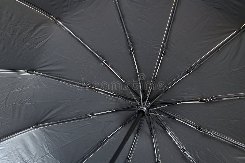 The Inside of a Black Umbrella with Spokes Stock Image - Image of ...