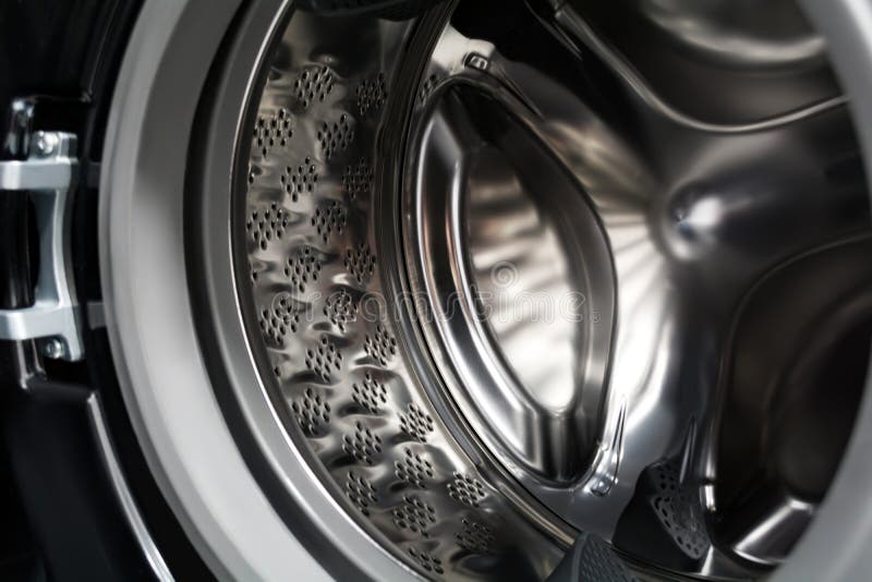 Inside a Black Washing Machine. Inverter Drum Close Up Stock Photo ...