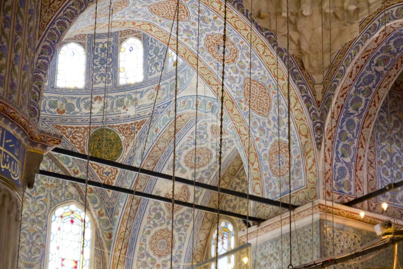 Mosque Dome Interior with Blue Ornaments Stock Image - Image of ahmet ...
