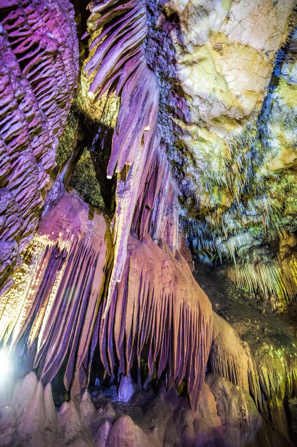 Inside of the Bright and Colorful Cave Abrskil, Abkhazia Stock Photo ...