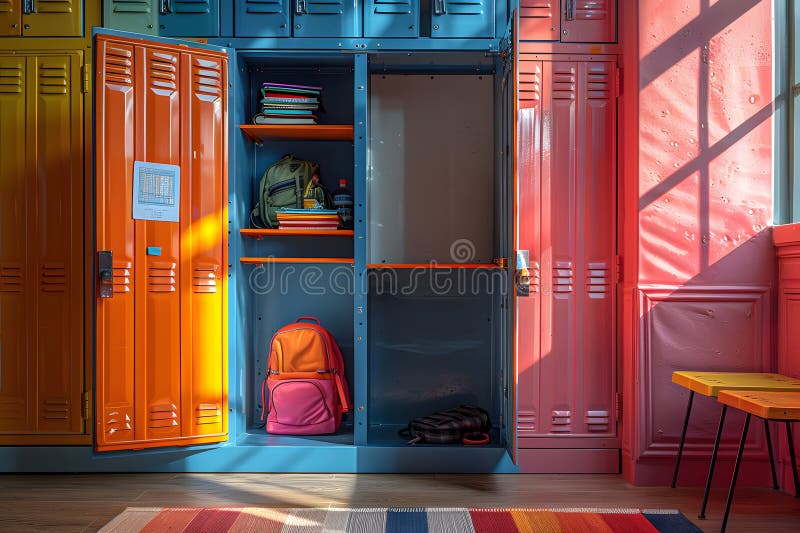 Inside of a Brightly Lit School Locker with an Open Door. the Locker ...