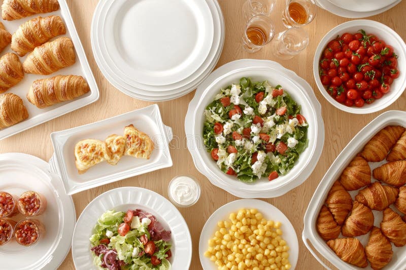 Inside Brunch with Different Delicious Foods and Chairs, Top View Stock ...