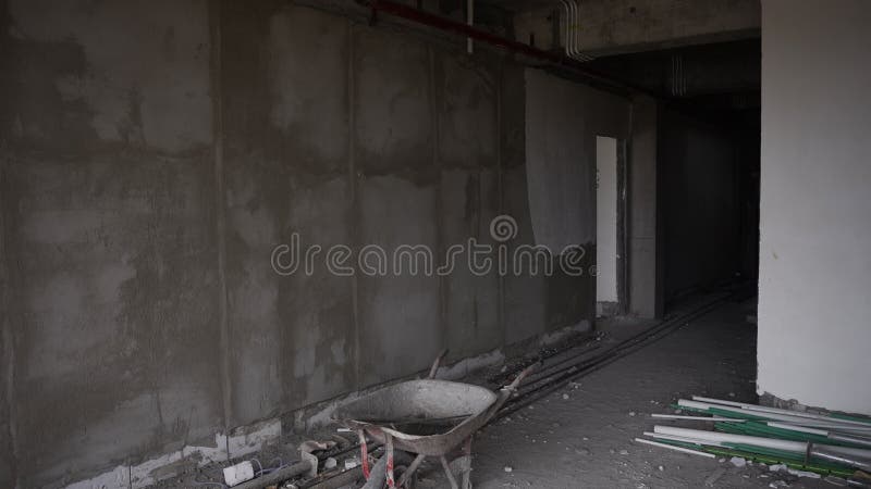 Inside the Building Under Construction. Concrete Walls and Building ...