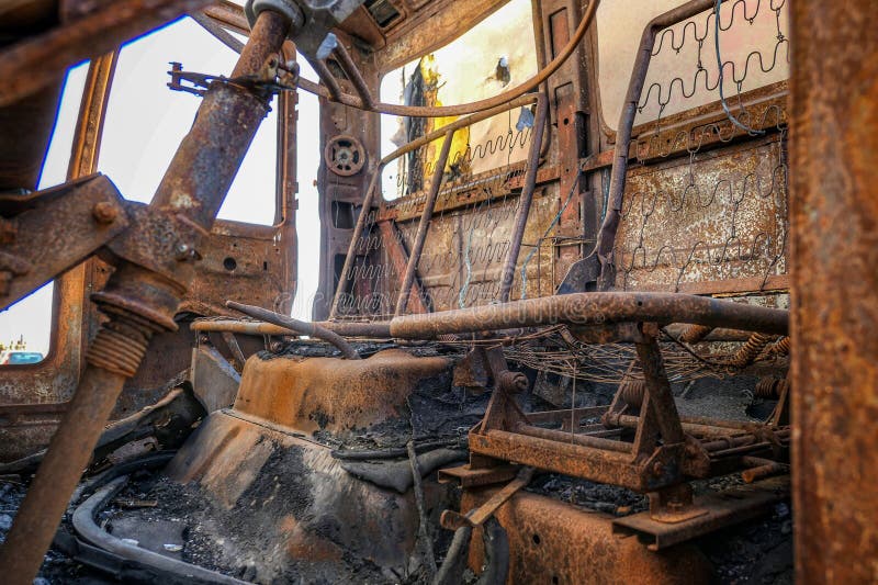 The Inside of a Burned Out Vehicle Stock Photo - Image of ...