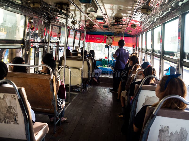 Inside a Bus, Public Transportation in Bangkok, Thailand Editorial ...