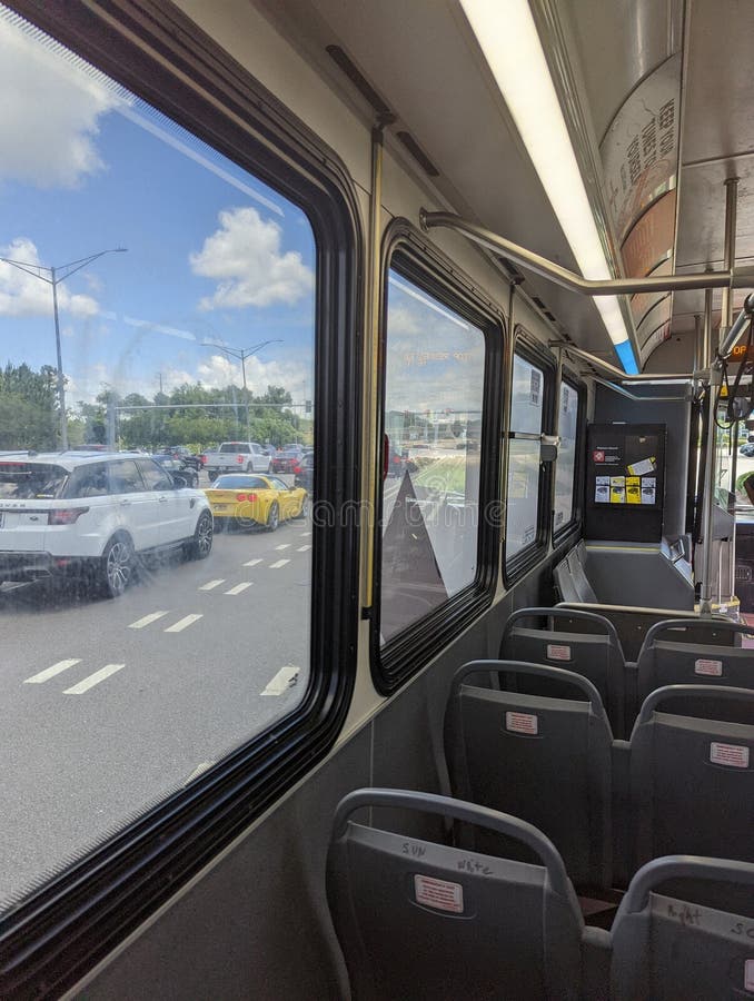Inside of a Bus Public Transportation View Out Window Stock Photo ...