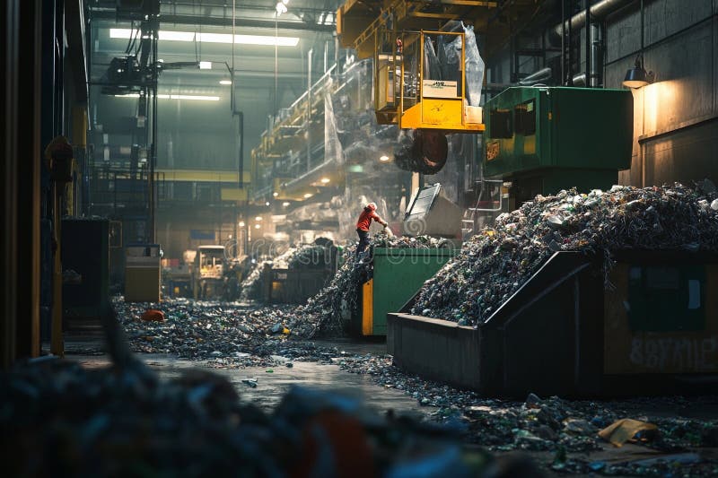 Workers Process Recyclable Materials in a Busy Industrial Facility ...