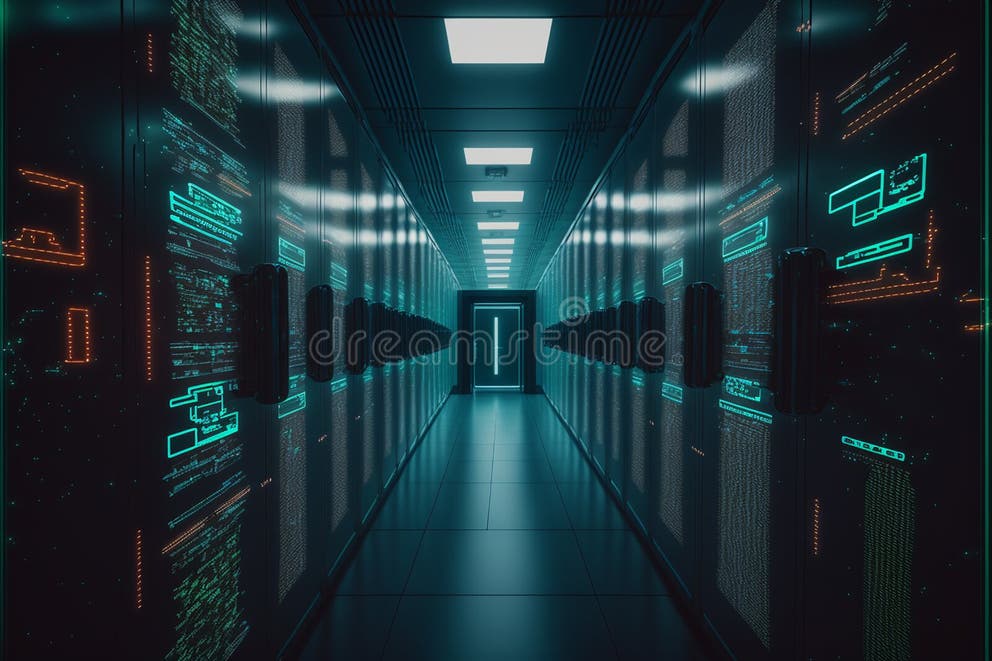 Ai Generative Inside a Busy Data Center a Glimpse of Racks and ...