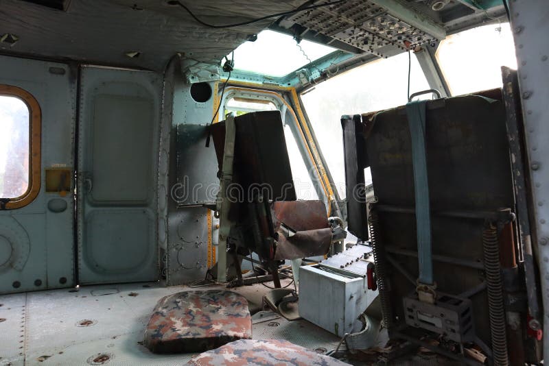 Inside the Cabin of an Old Helicopter that is No Longer in Use, the ...