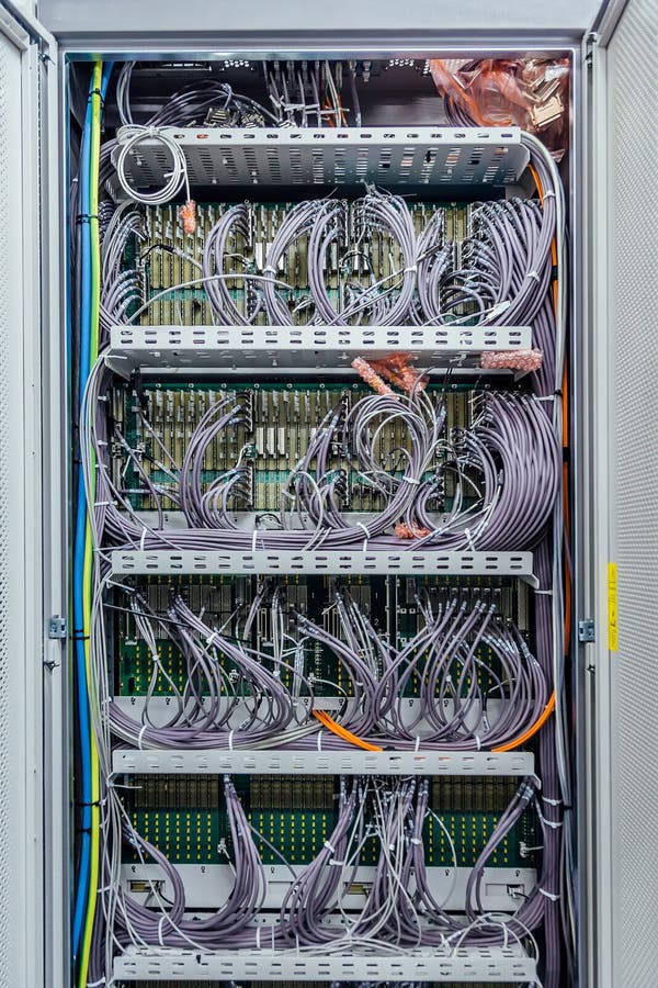 Inside the Cabinet with Telecommunication Mobile Network Equipment with ...