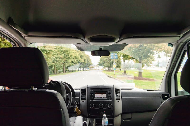Inside of Car with Display Panel and Windscreen on the Road Stock Image ...