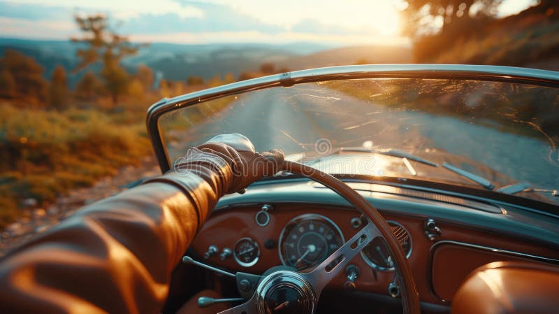 Inside of a Car, Driving at Sunset Stock Photo - Image of classic ...