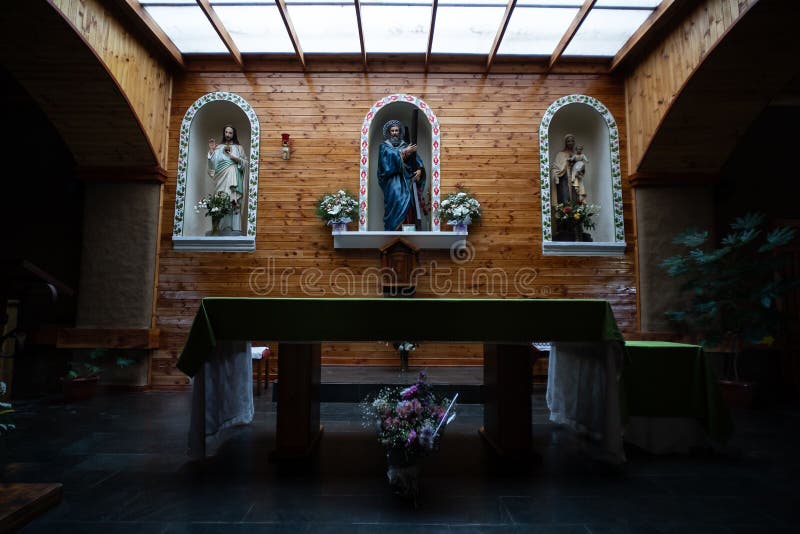 Inside of a Cathedral with a Prayer Table by a Wall with Holy Icon ...