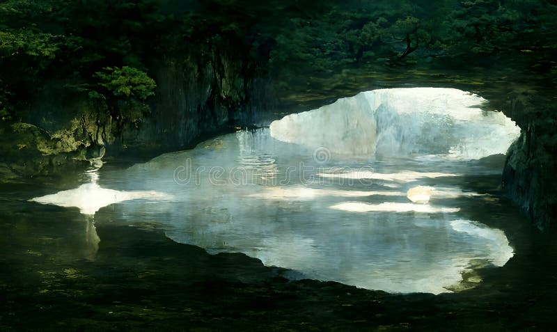 Inside Cave with Calm Water Stock Illustration - Illustration of ...