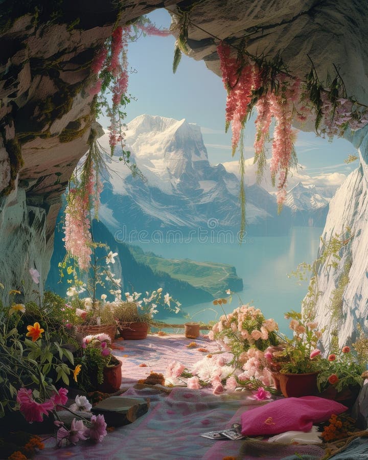 Inside the Cave, Flowers and Rocks Form a Stunning Natural Scenery ...