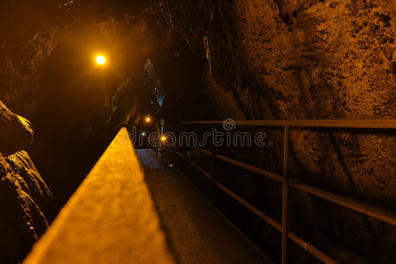 Inside the Cave, Lights and Line Inside the Cav Stock Photo - Image of ...
