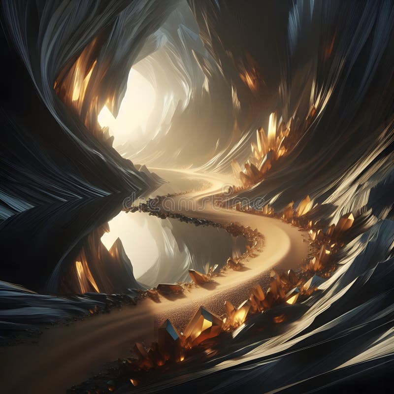 Inside Cave Made of Marble, Gold, Quartz with Water Reflection Stock ...