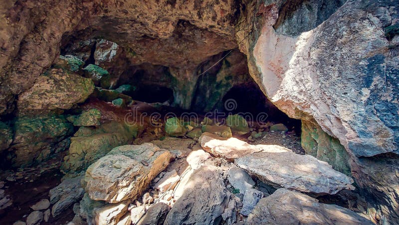 Inside of a Cave in the Mountain. Stock Photo - Image of exploring ...