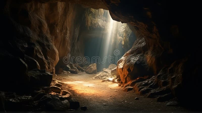 Inside of a Cave with Sunlight Shining through the Hole. Generative AI ...
