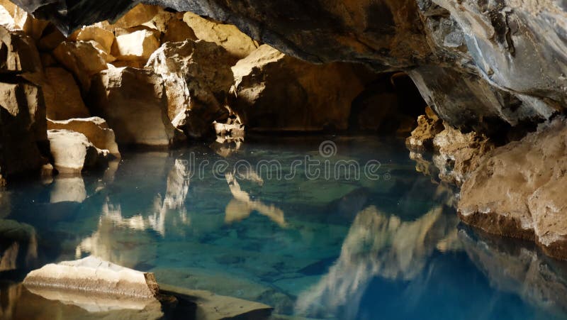 Inside the Cave with Thermal Spring, Iceland Stock Photo - Image of ...