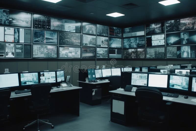 Inside a Cctv Control Room with Many Monitors Showing Camera Footage ...