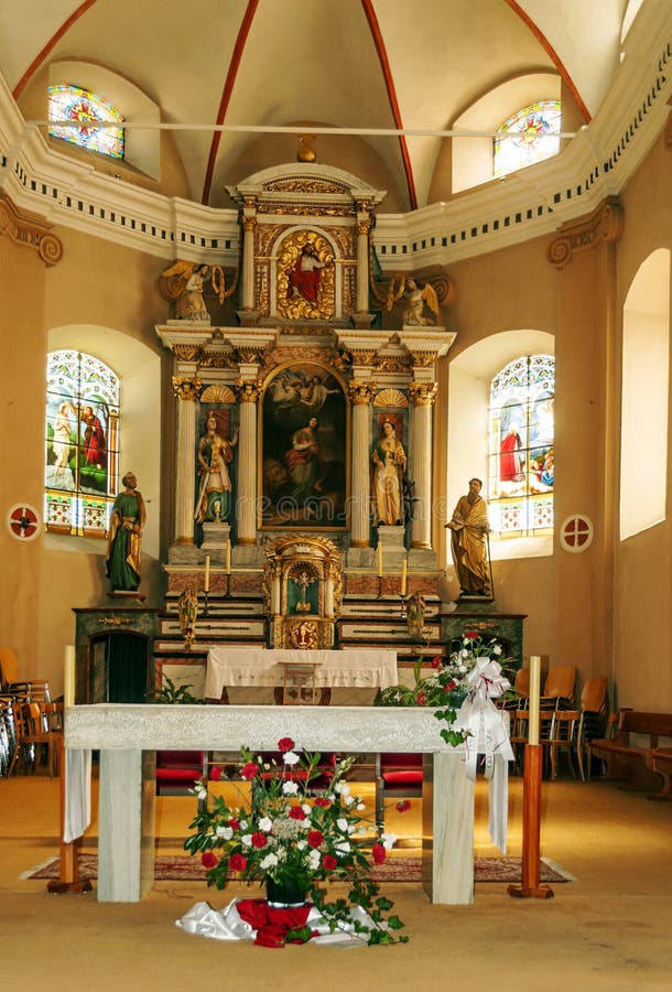 Inside of a Church with Altar and Flower Stock Photo - Image of inside ...