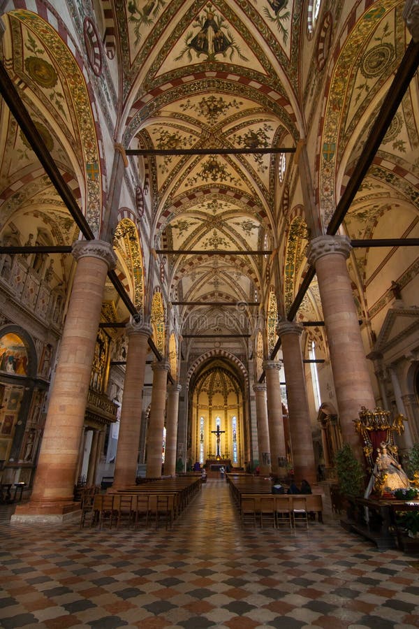 Interior of Old Catholic Cathedral. Medieval Church Inside. Religion ...