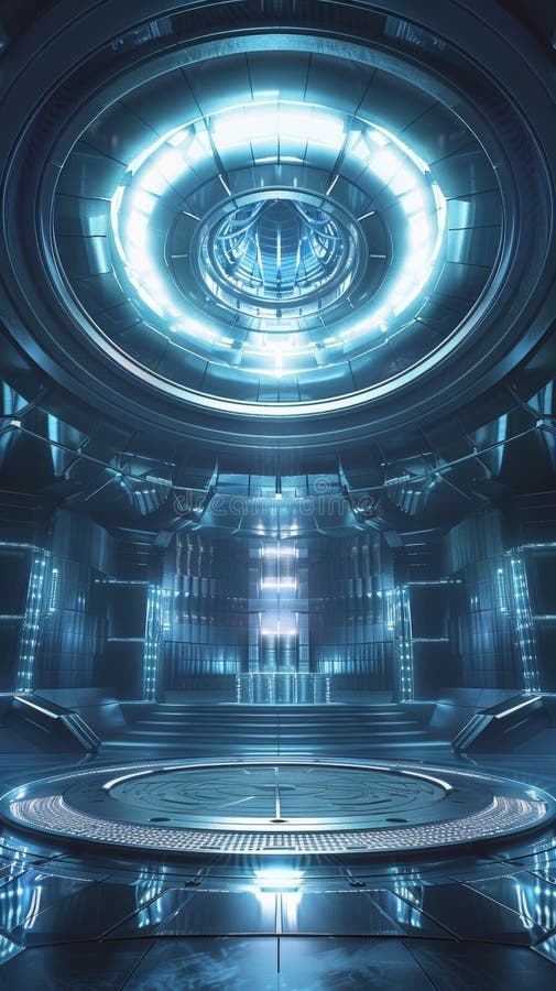 Inside a Circular Futuristic Chamber, with Glowing Blue Light Patterns ...