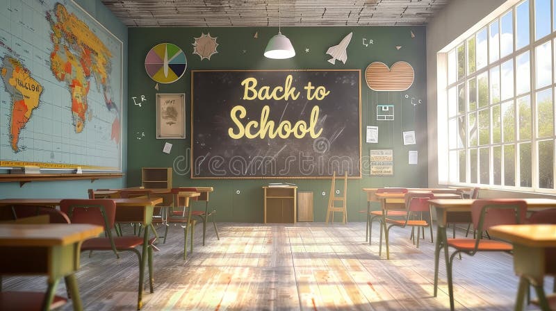Inside of a Classroom with Back To School on the Chalkboard. Back To ...