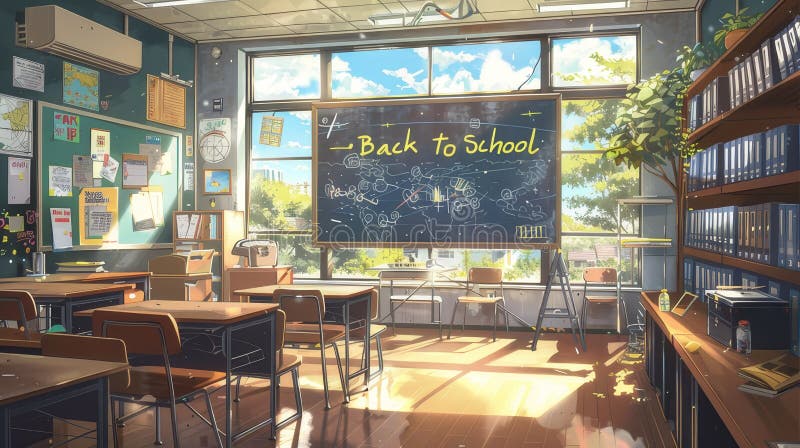 Inside of a Classroom with Back To School on the Chalkboard. Back To ...