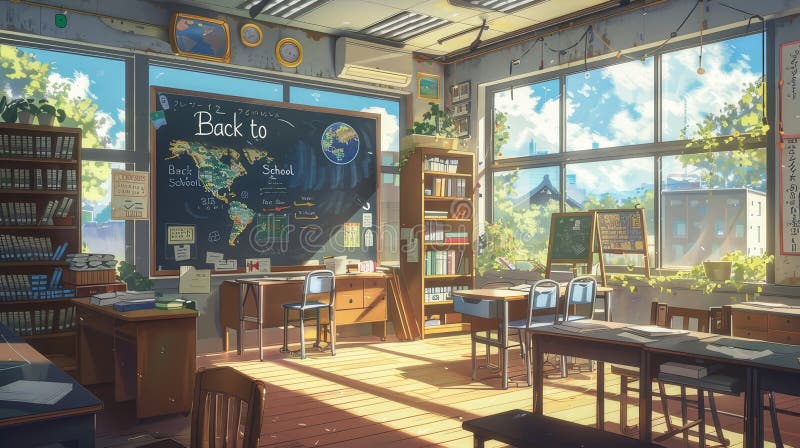 Inside of a Classroom with Back To School on the Chalkboard. Back To ...