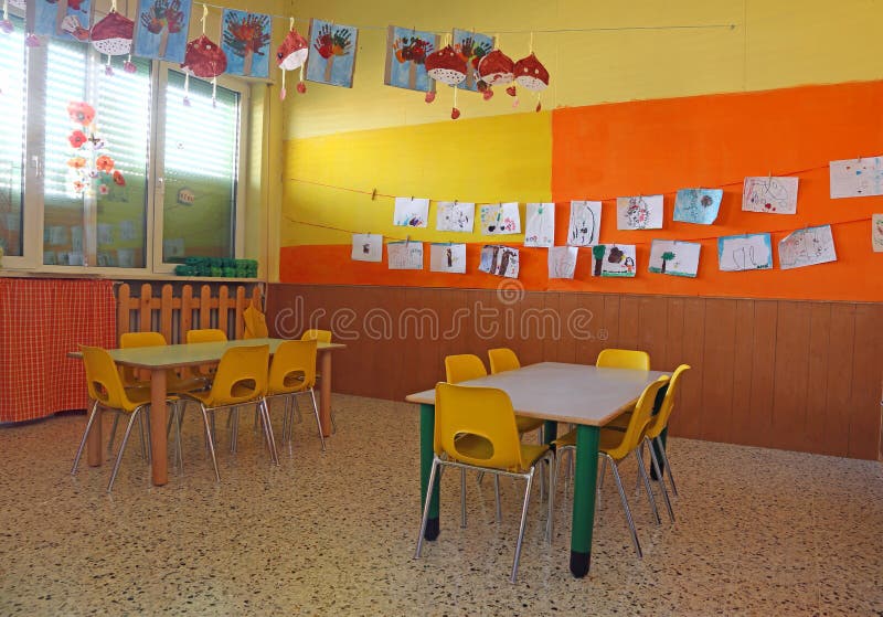 Inside of a Classroom in Kindergarten with Small Chairs Stock Photo ...