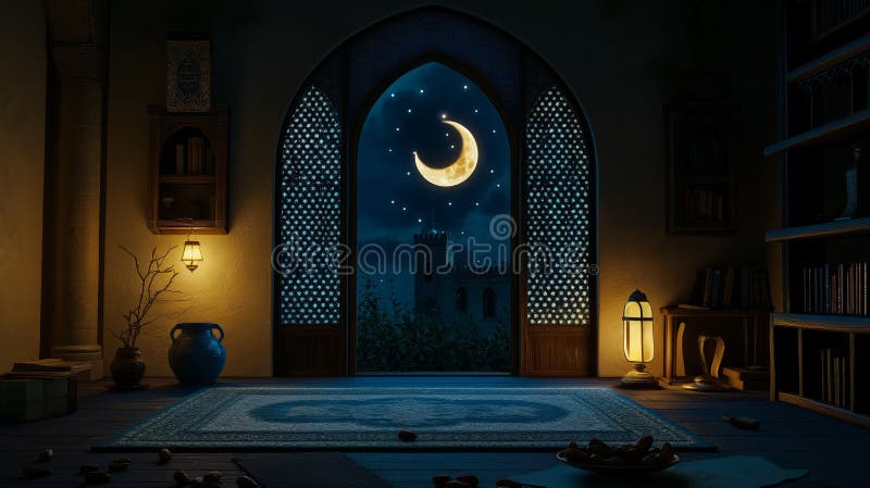 Inside a Clay Mosque at Night – Ramadan Scene with Moonlight and ...
