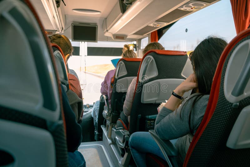 Inside coach bus road trip stock photo. Image of people - 248248492