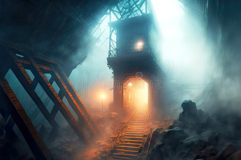 Inside of the Coal Mine Shaft with Fog, Mining Industry Stock ...
