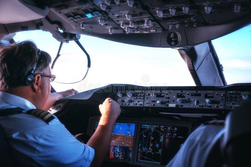 Inside Cockpit of Commercial Airplane Editorial Stock Photo - Image of ...