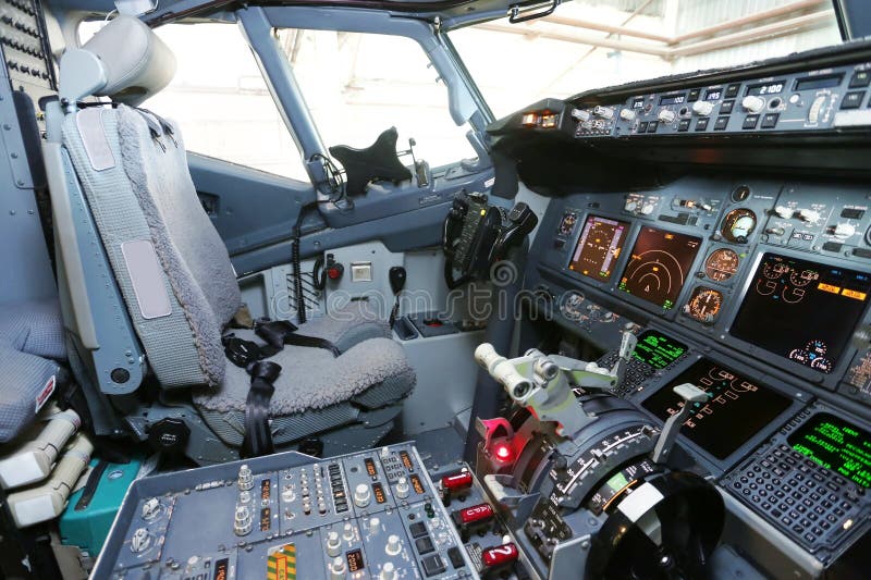 Inside the Cockpit of a Passenger Airplane Stock Photo - Image of ...