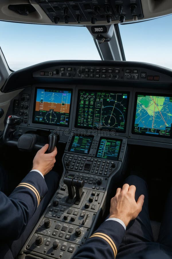 Inside the Cockpit of a Private Jet. the Pilot is Operating the ...