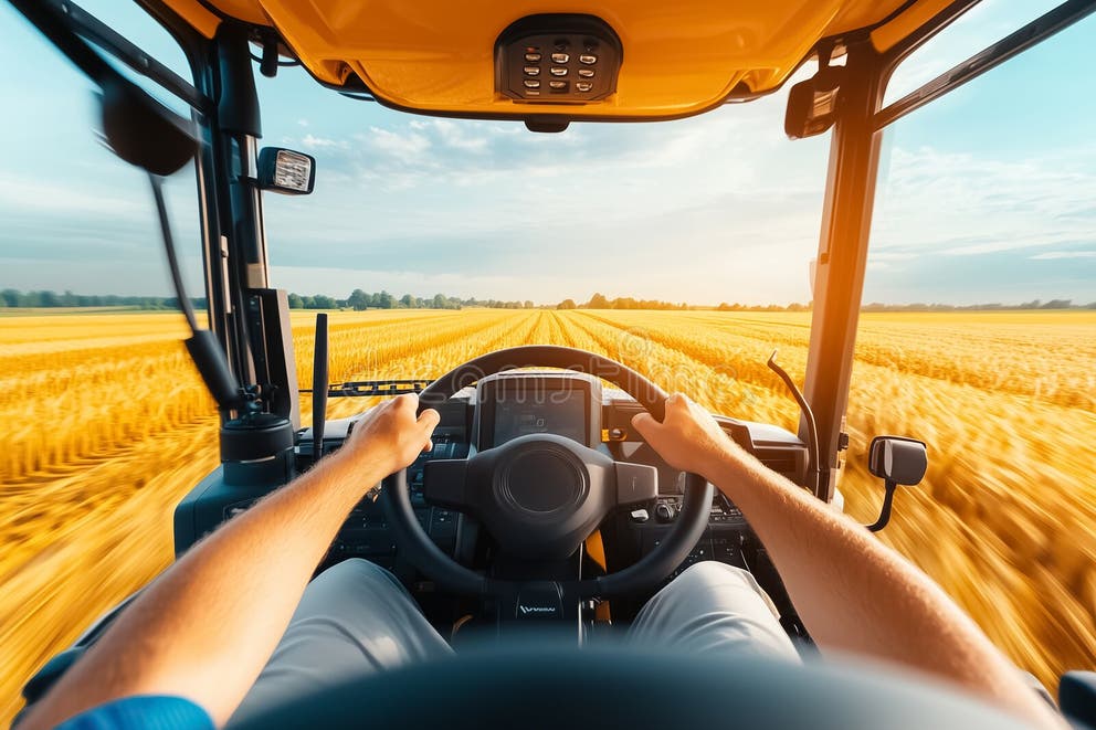 Inside the Combine Cabin, the Operator Skillfully Maneuvers Machinery ...
