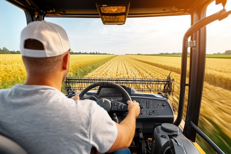 Inside the Combine Cabin, an Operator Skillfully Navigates the ...