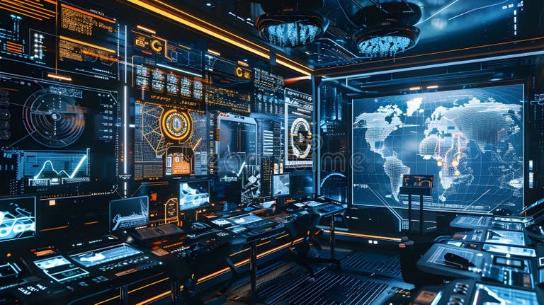 Command Center Monitors Global Data Streams Stock Photo - Image of ...
