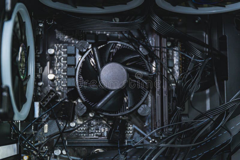 Inside Computer Motherboard with Wires, Stock Image - Image of clean ...