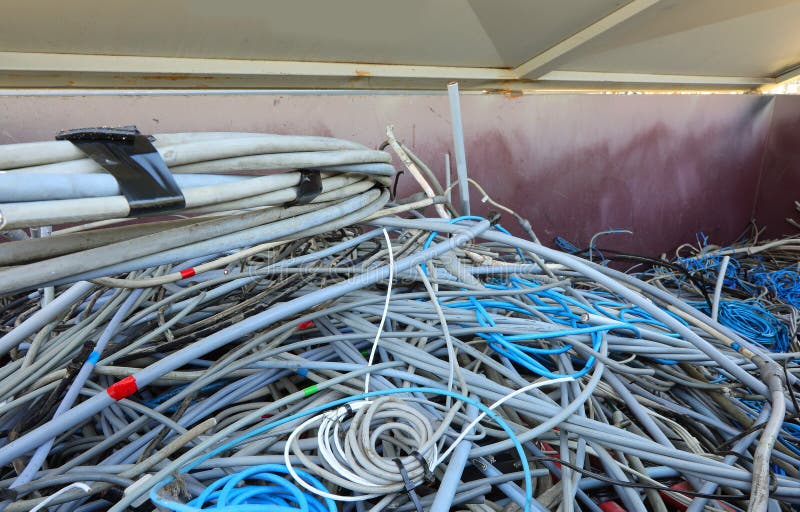 Inside a Container with Bundles of Old Copper and PVC Electrical Cables ...