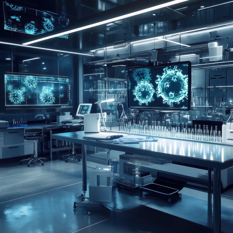 Modern Laboratory Featuring Glowing Monitors and Test Tubes Showcasing ...