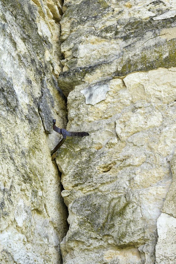 Inside Corner of Ancient Stone Wall with Large Corner Crack and Rusty ...