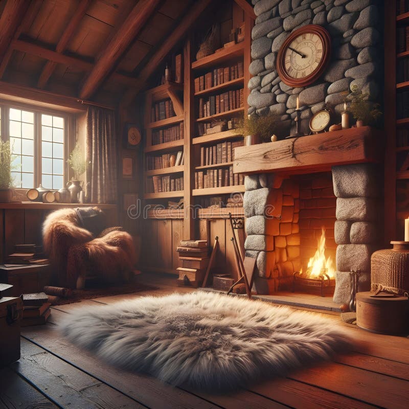 Inside of a cottage stock illustration. Illustration of design - 335798316