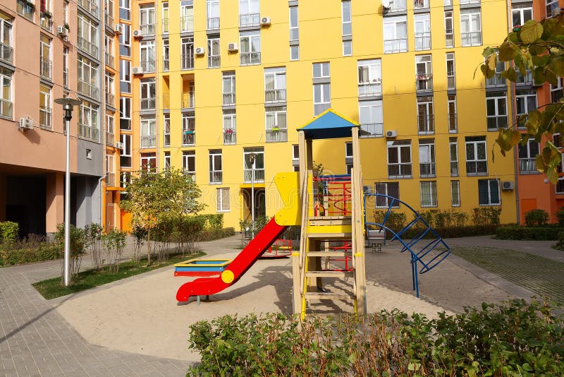 Inside Courtyard Playground Modern Residential Complex Stock Photos ...