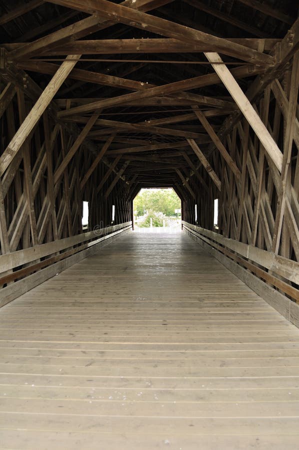 Wooden Beams Inside of a Covered Bridge Stock Image - Image of supports ...